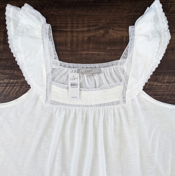 LOFT | Tops | Nwt Loft White Lace Ruffle Top | Poshmark